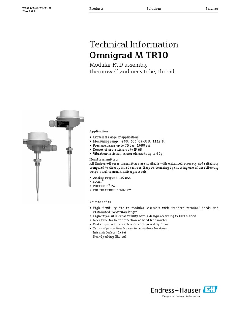 Technical Information Omnigrad M TR10: Modular RTD Assembly Thermowell ...