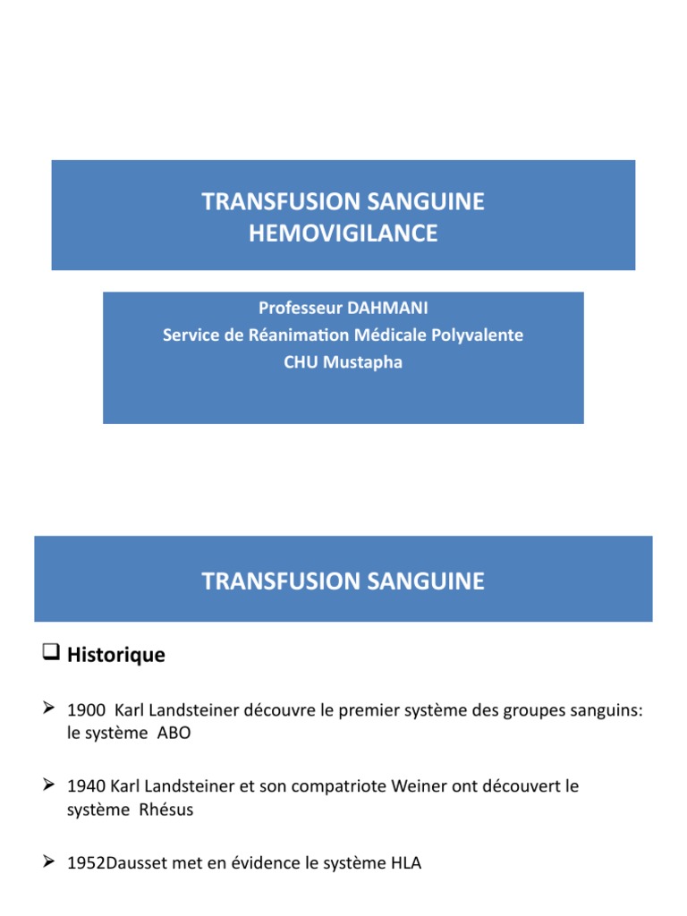 TRANSFUSION SANGUINE - pptx206421657 | PDF | Groupe sanguin ...