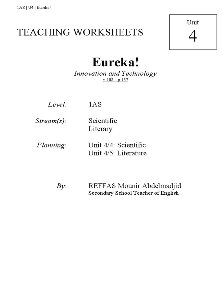 Eureka!: Teaching Worksheets | PDF