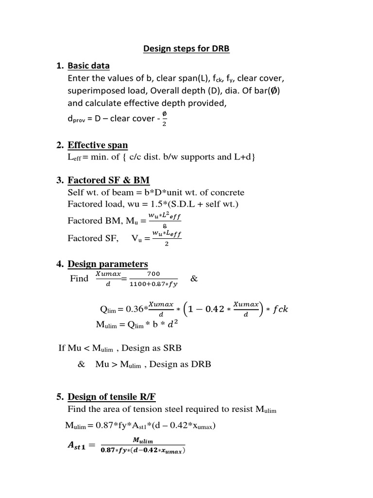 DRB Beam Design Steps Guide | PDF | Solid Mechanics | Civil Engineering