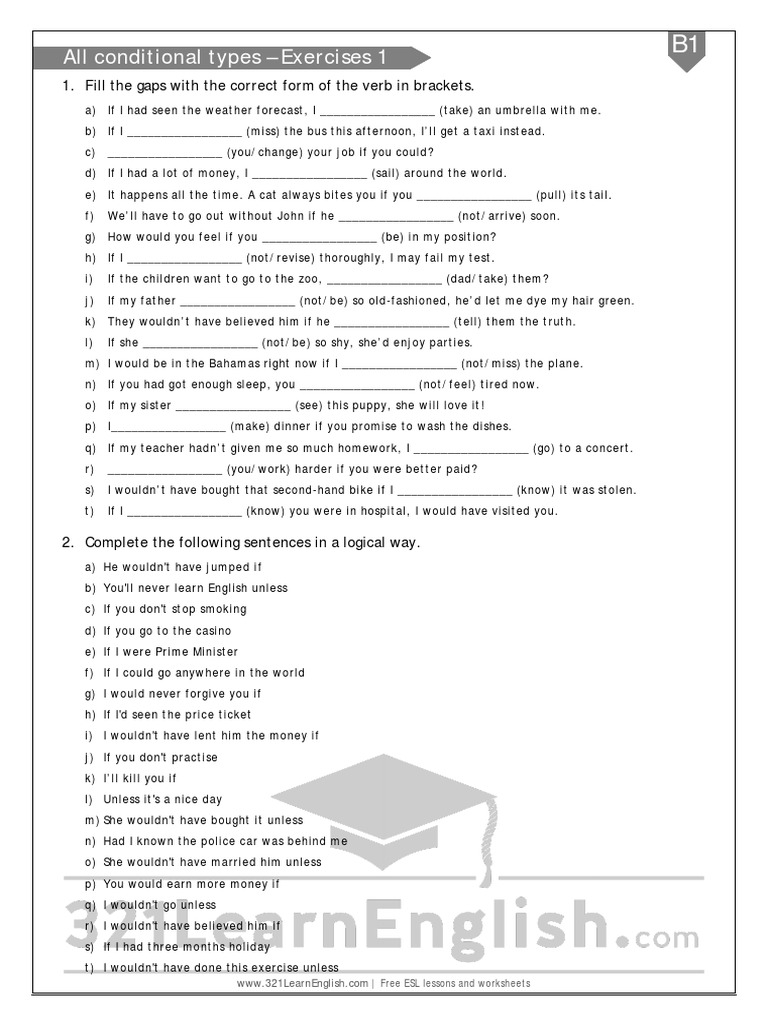 All Conditional Types - Exercises 1 : 1. Fill The Gaps With The Correct ...