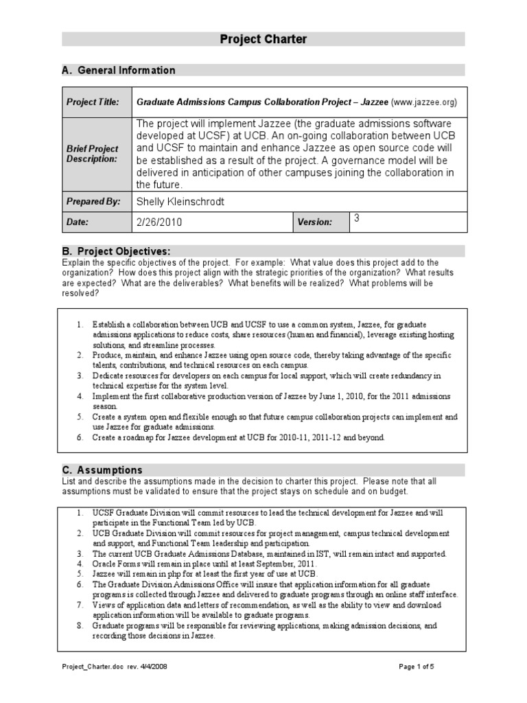 Project Charter: A. General Information | PDF | University Of ...