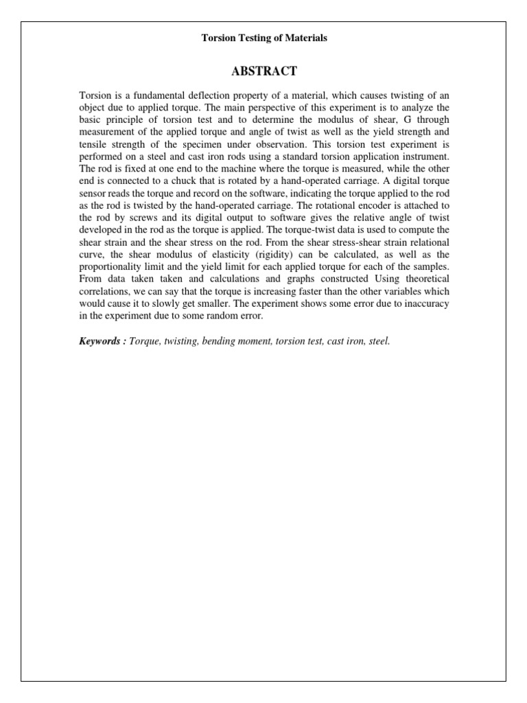 Abstract and Introduction of Torsion Test | PDF | Young's Modulus ...