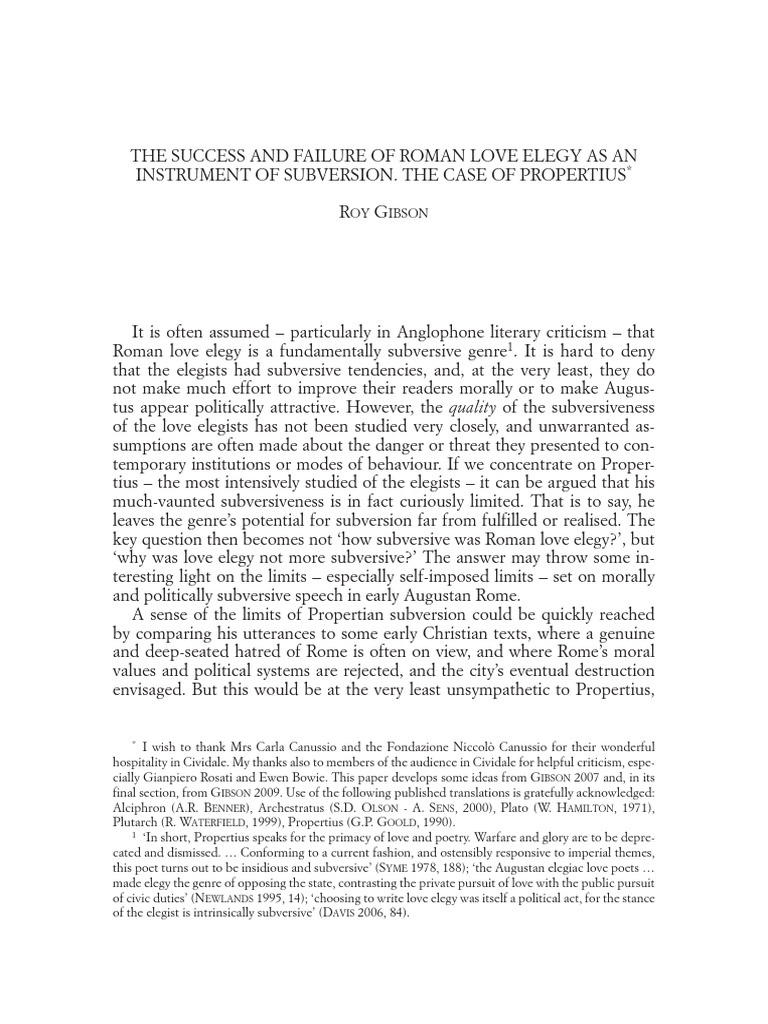 The Limited Subversiveness of Roman Love Elegy | PDF | Ovid | Roman Empire
