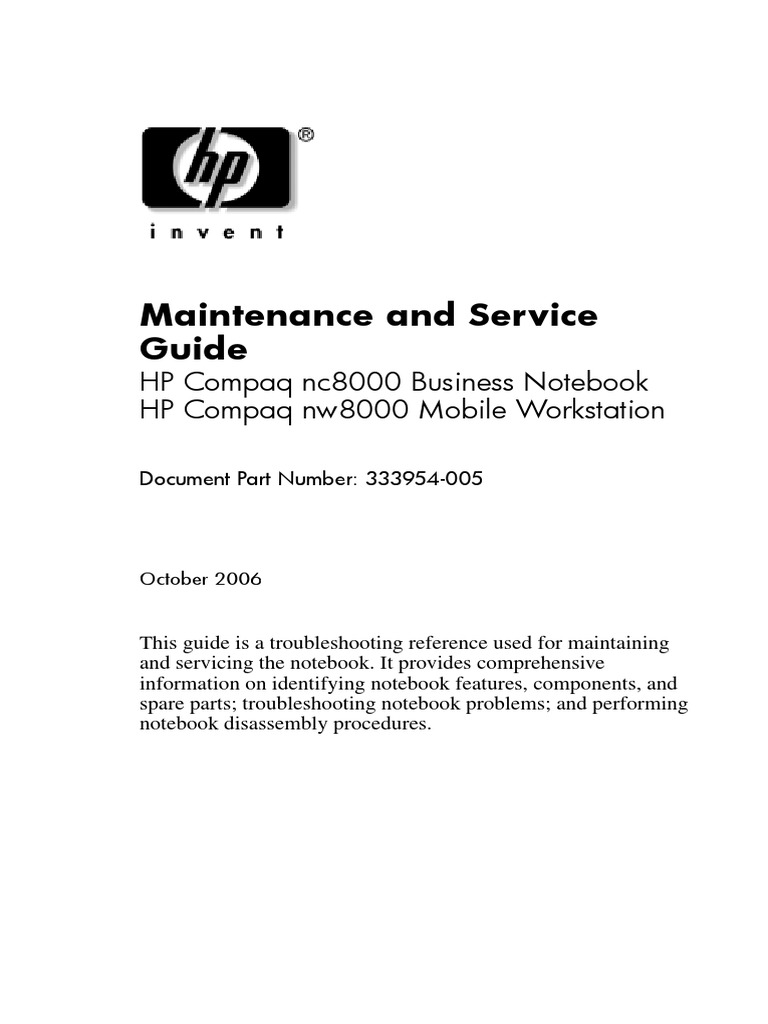 HP NW8000 Service Manual PDF | PDF | Laptop | Computer Keyboard