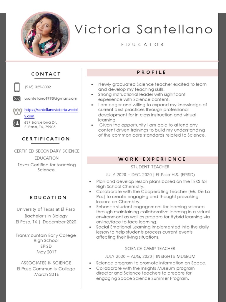 Victorias Resume | PDF | Science Education | Teachers