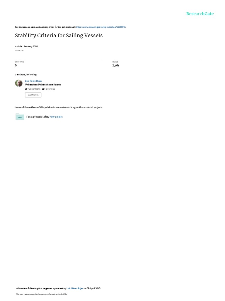 Stability Criteria For Sailing Vessels: January 2008 | PDF | Ships ...