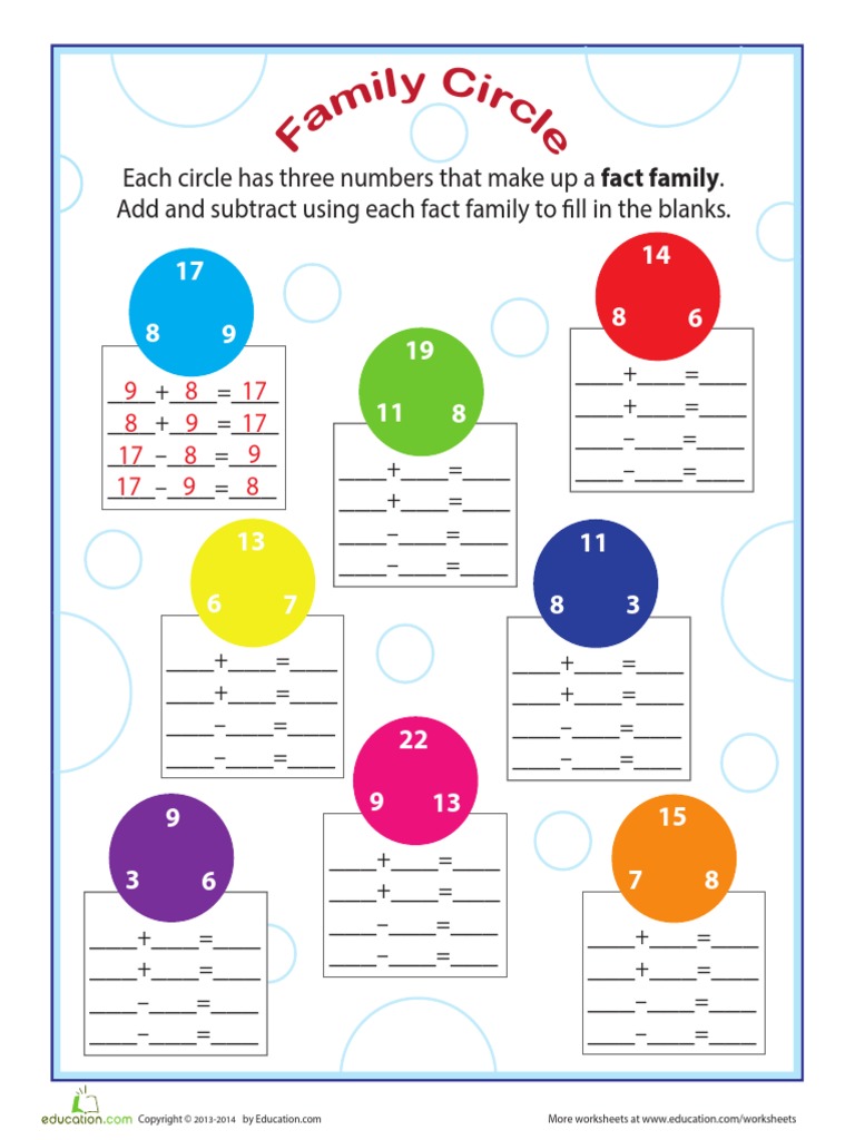 Each Circle Has Three Numbers That Make Up A Fact Family. Add and ...