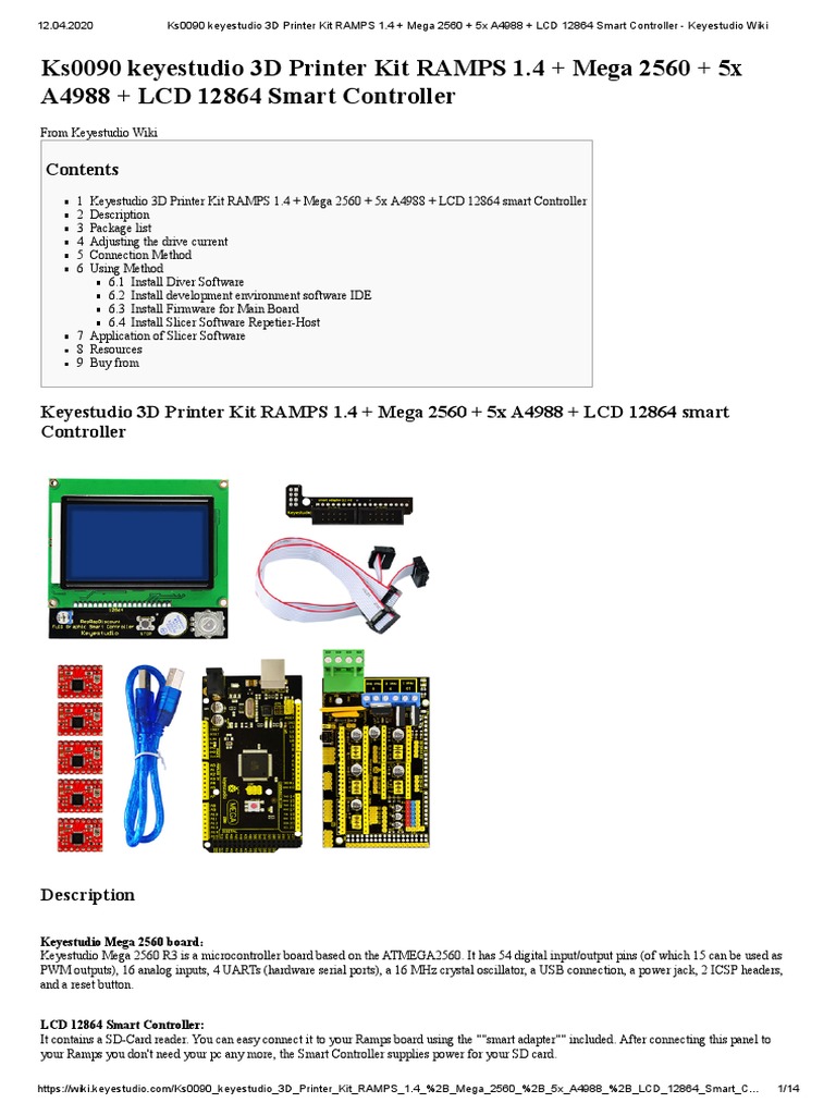 3D Printer Kit RAMPS 1.4 + Mega 2560 + 5x A4988 + LCD 12864 Smart Controller - Keyestudio Wiki ...