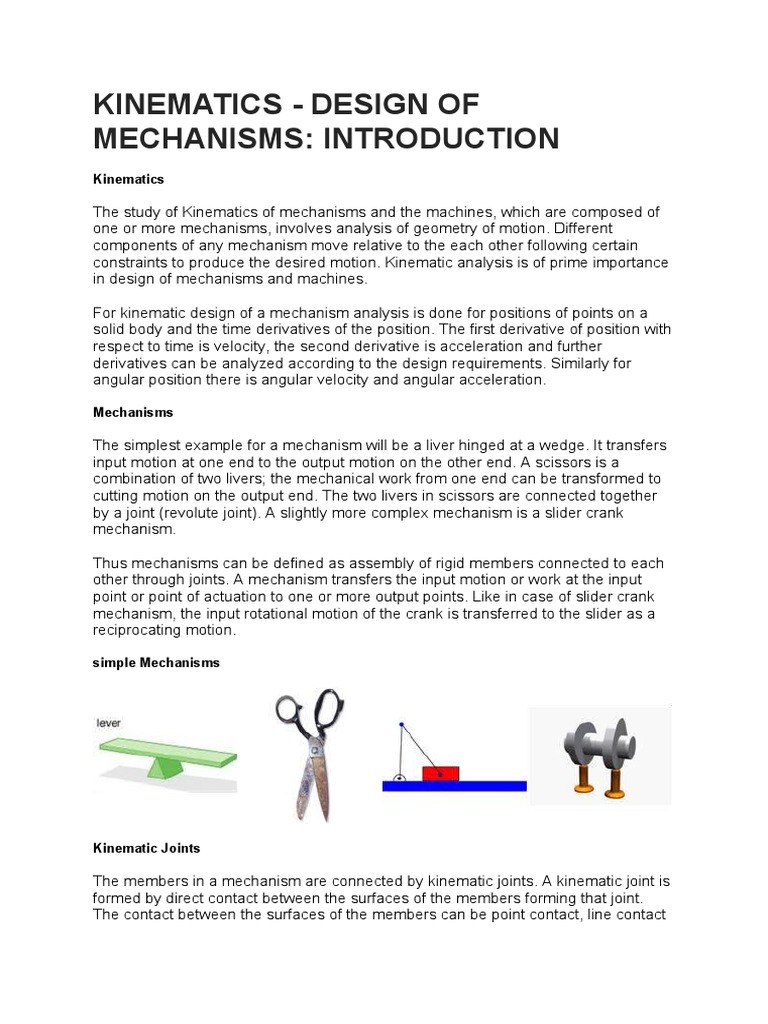 Kinematics - Design of Mechanisms: Introduction | Download Free PDF ...