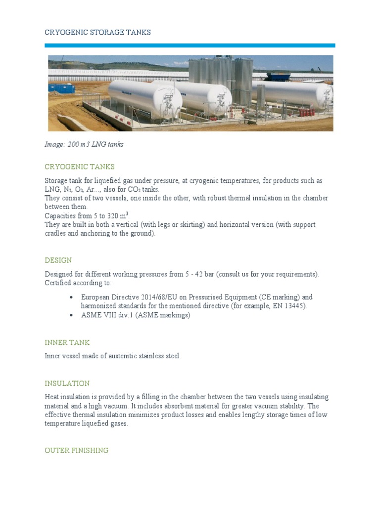 Cryogenic Storage Tank Specifications | PDF | Cryogenics | Valve