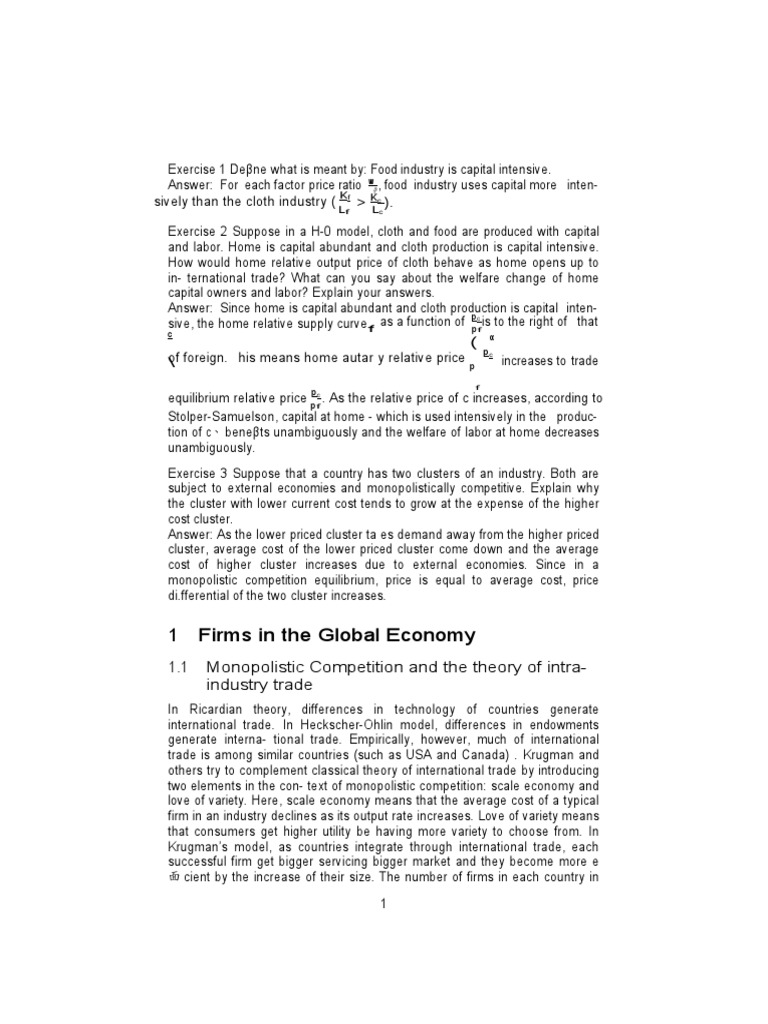 1 Firms in The Global Economy: 1.1 Monopolistic Competition and The ...