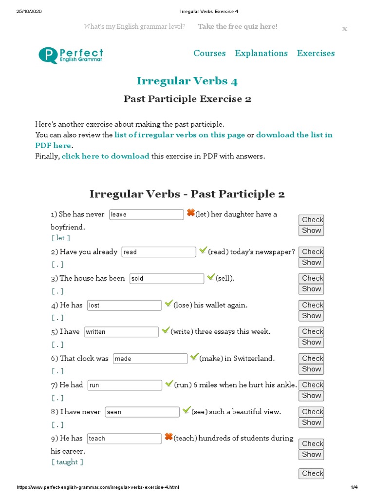 Irregular Verbs Exercise 4 | PDF | English Grammar | Grammar