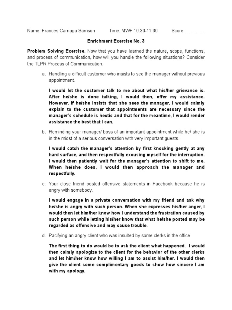 SAMSON Enrichment Exercise No. 3 | PDF | Psychological Concepts ...