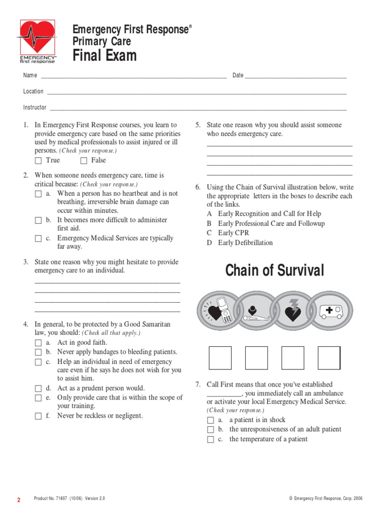 Final Exam: Emergency First Response Primary Care | PDF ...