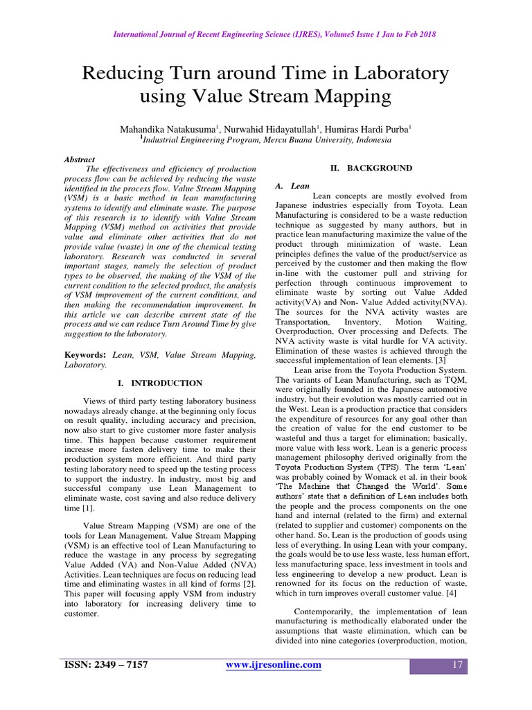 Reducing Turn Around Time in Laboratory Using Value Stream Mapping ...