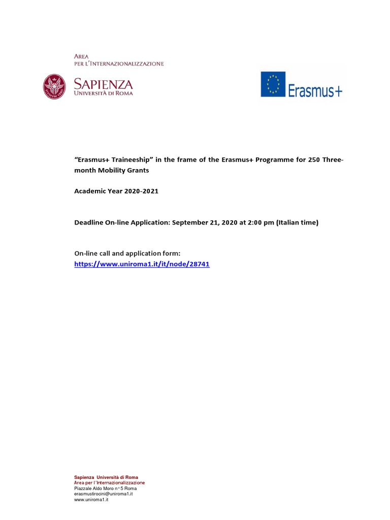 "Erasmus+ Traineeship" in The Frame of The Erasmus+ Programme For 250 ...
