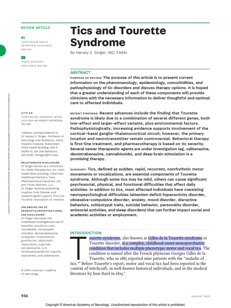 Tics 1 | Download Free PDF | Tourette Syndrome | Obsessive–Compulsive ...