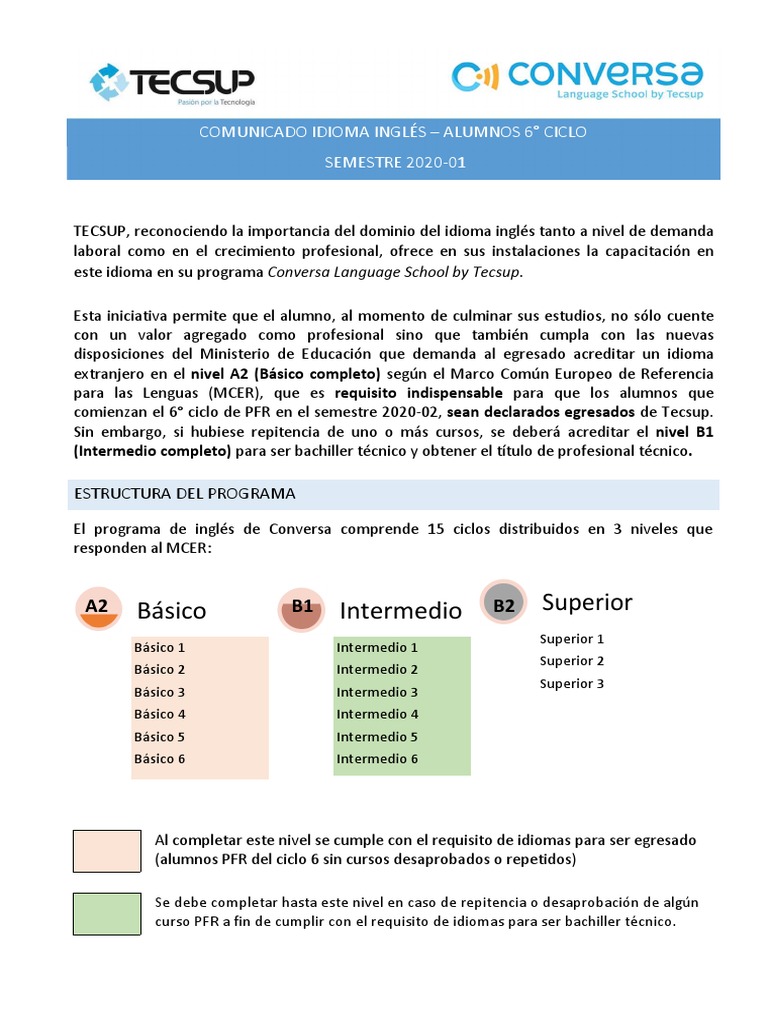 Comunicado - Ingles - Ciclos - 6 | PDF | Prueba (evaluación) | Aprendizaje