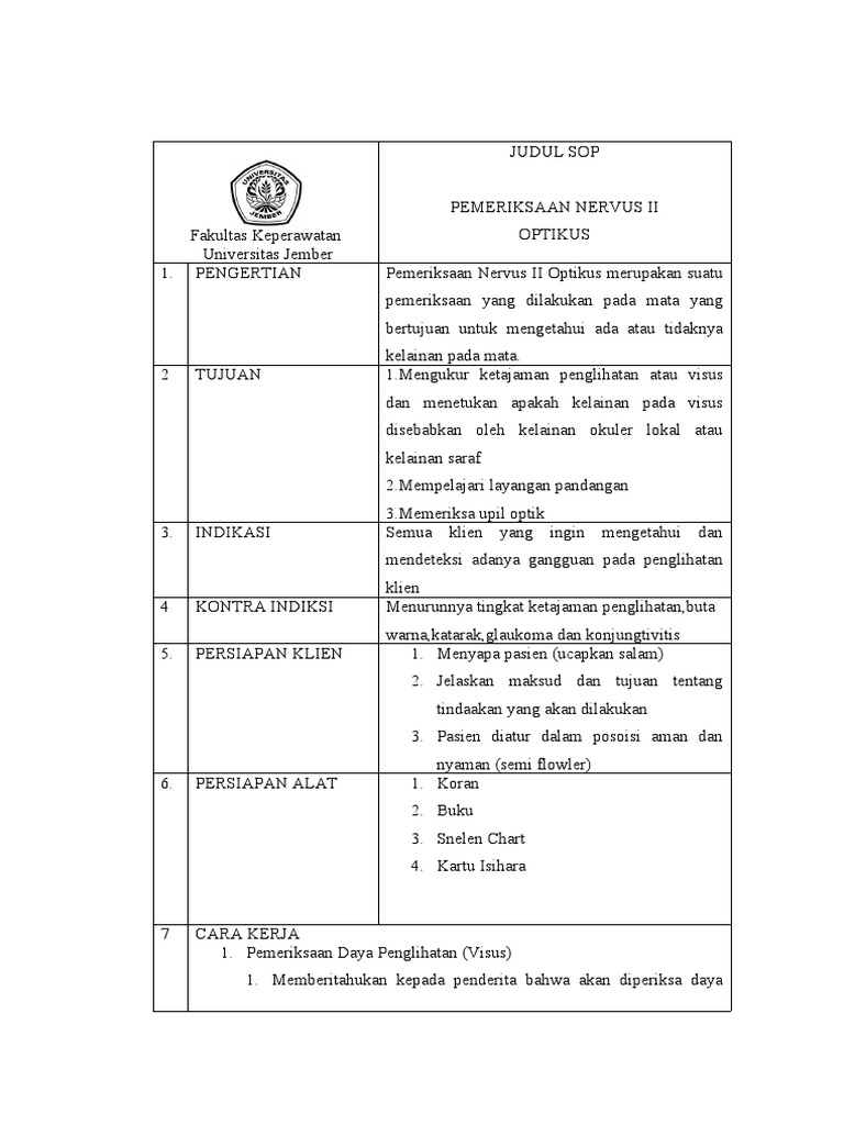 SOP Kelompok 2 (Nervus Optikus) | PDF