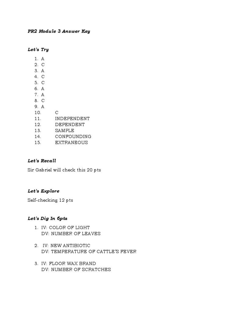 PR2 Module 3 Answer Key | PDF