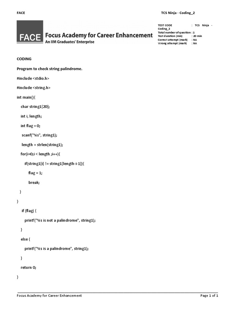 Check String Palindrome Program | PDF
