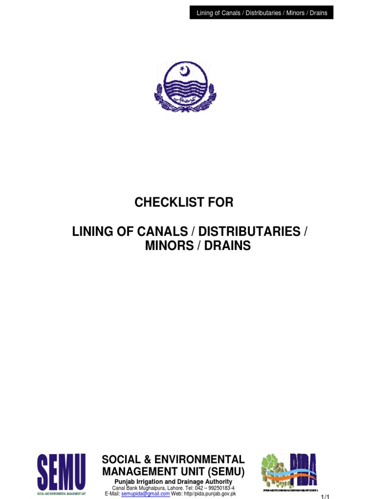 Checklist For Lining of Canals / Distributaries / Minors / Drains | PDF ...