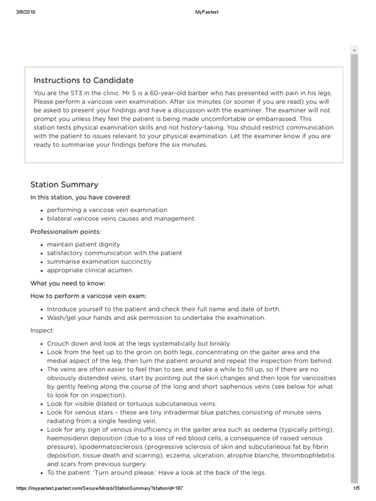 Varicose Vein Exam S | PDF | Varicose Veins | Vein