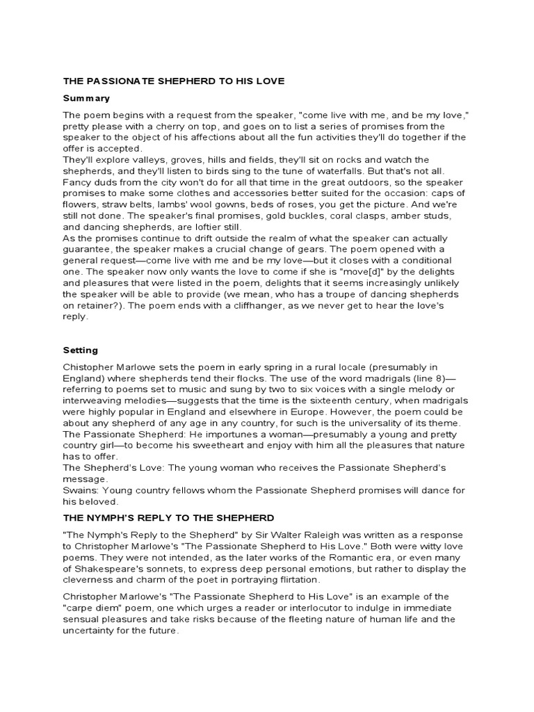 The Passionate Shepherd To His Love | PDF | Poetry