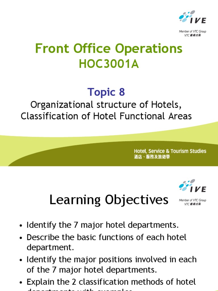 HOC3001A - Week 8 Lecture - Hotel Organizational Structure and ...