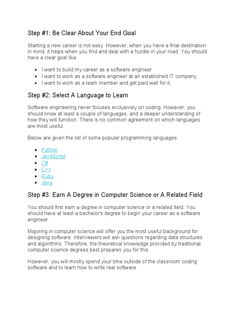 Step #1: Be Clear About Your End Goal: Python Javascript C# C++ Ruby ...