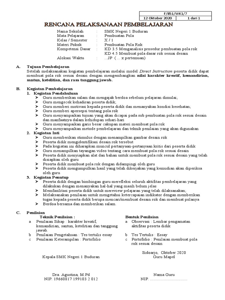 RPP - Pemb. Pola Rok - PLP | PDF