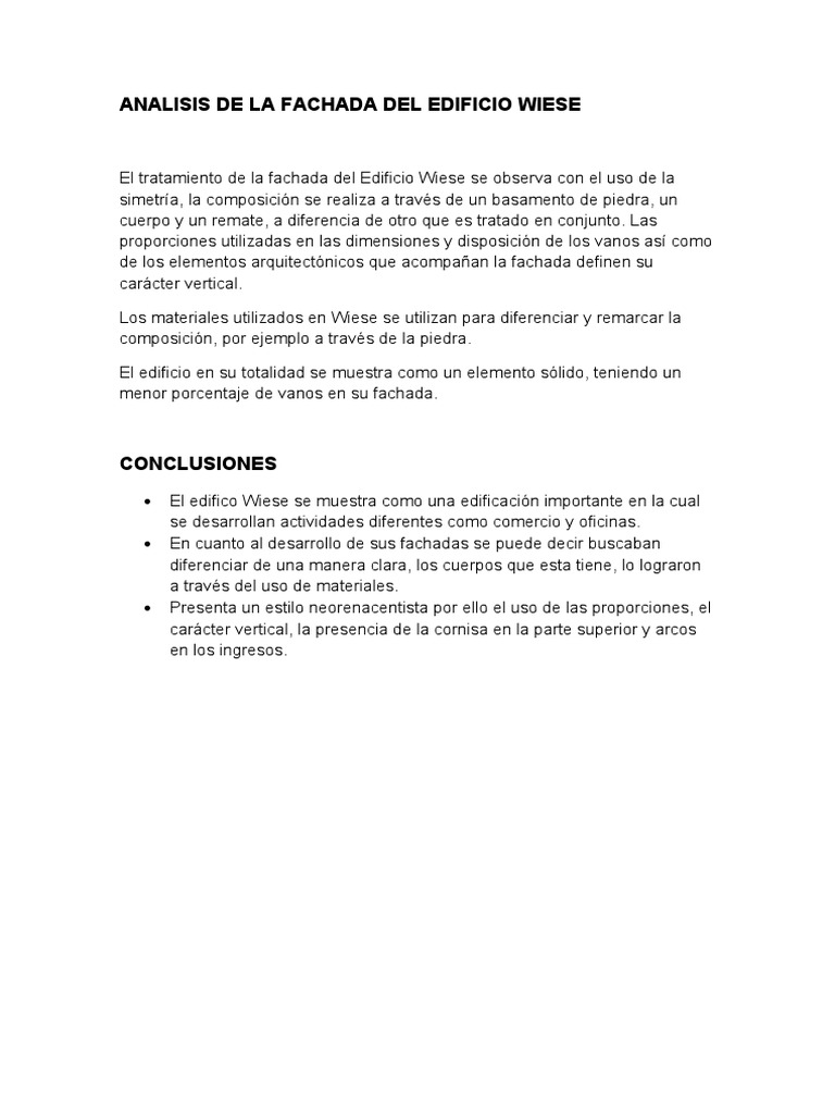Analisis de La Fachada Del Edificio Wiese | PDF