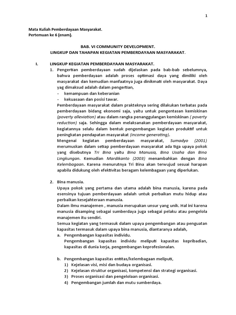 Bab Vi. Community Development. Lingkup Dan Tahapan Kegiatan ...