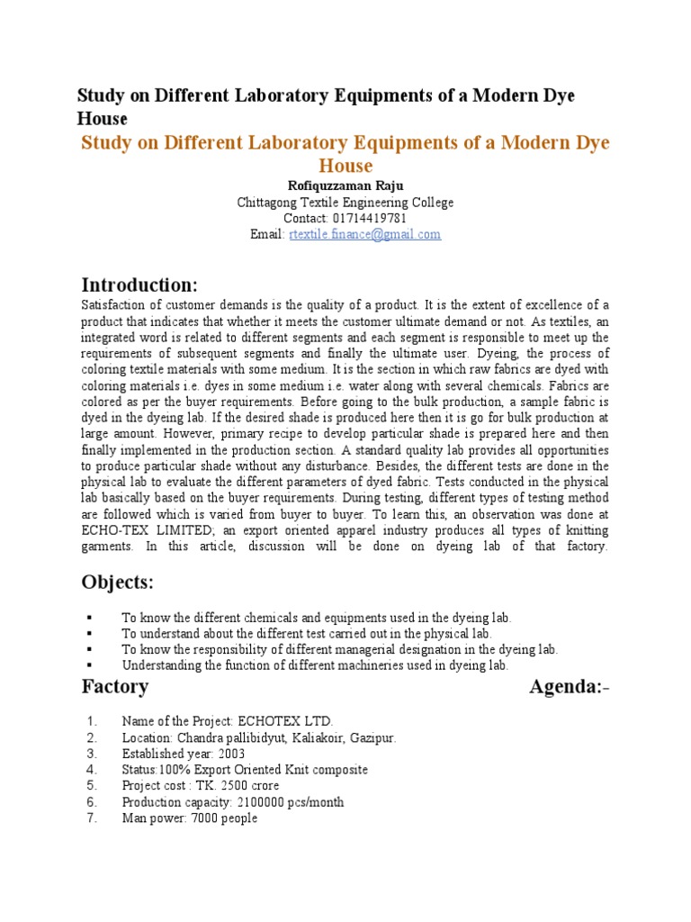 Laboratory Equipment in Dyeing Houses | PDF | Textiles | Clothing