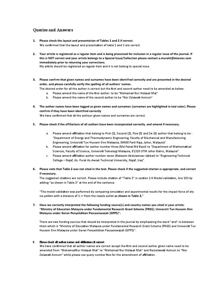 Queries and Answers: 8. Please Check All Author Names and Affiliations ...