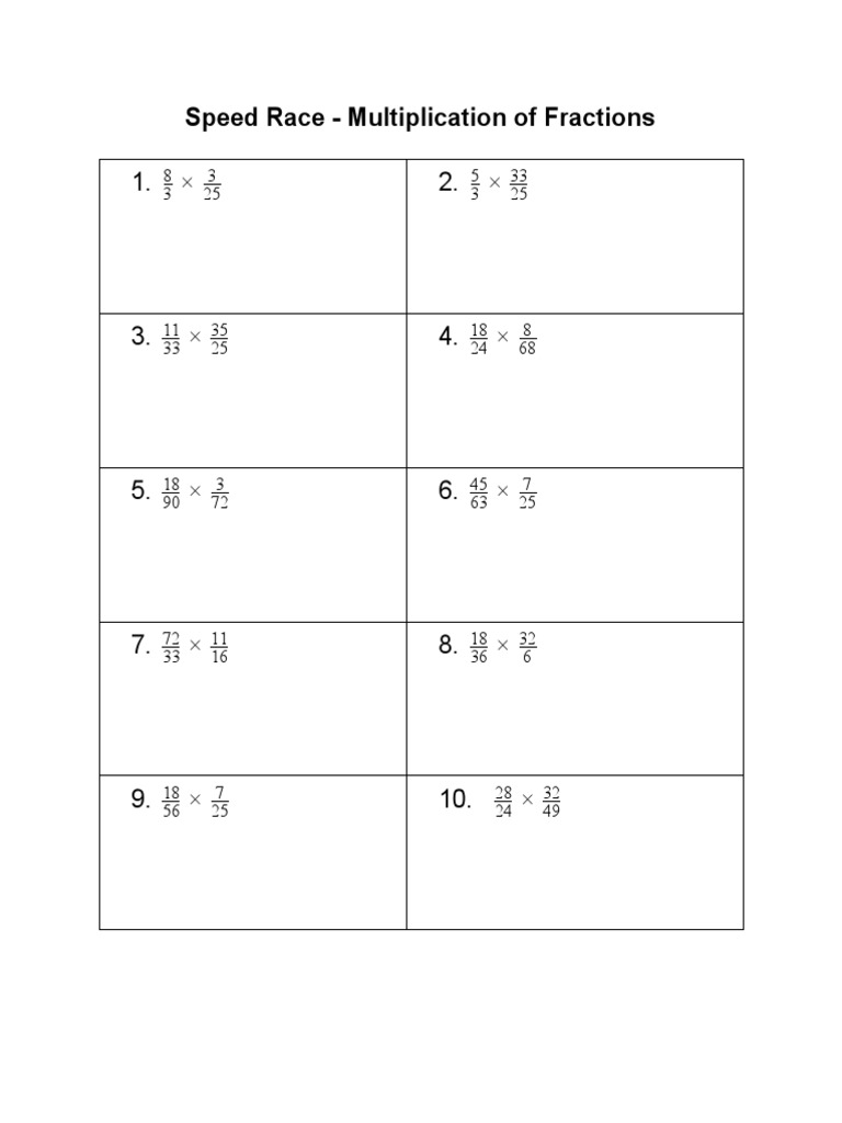 F5 - Speed Race Multiplication of Fractions | PDF