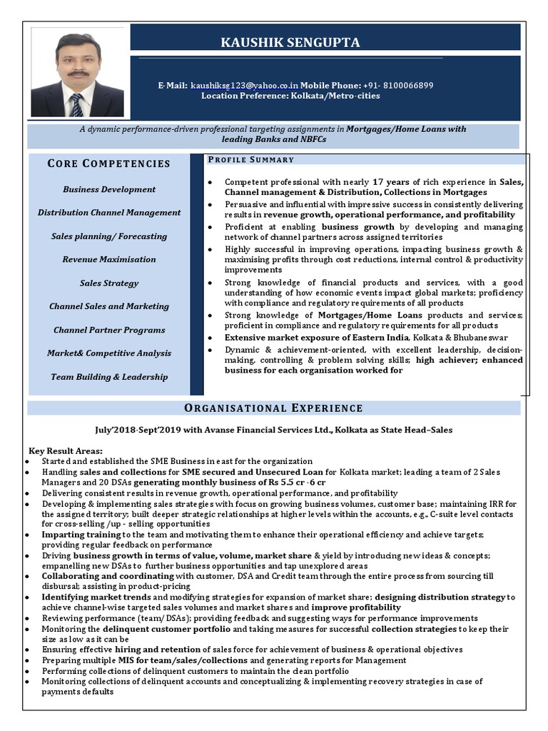 Updated Resume - Kaushik Sengupta | PDF | Sales | Mortgage Loan