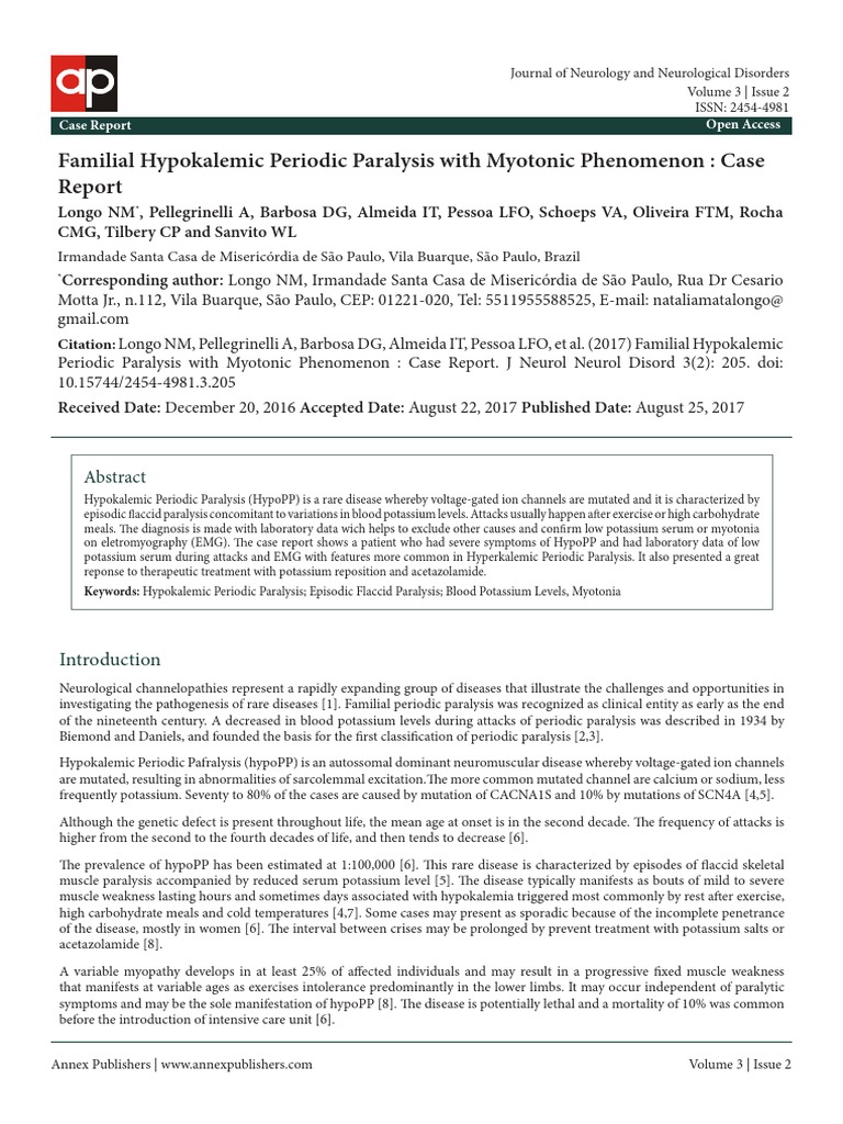 Familial Hypokalemic Paralysis Case Study | PDF | Diseases And ...