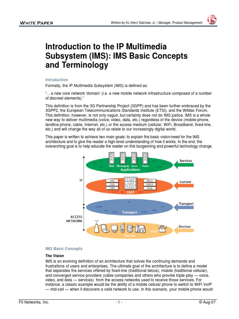 Introduction To The IP Multimedia Subsystem (IMS) : IMS Basic Concepts ...