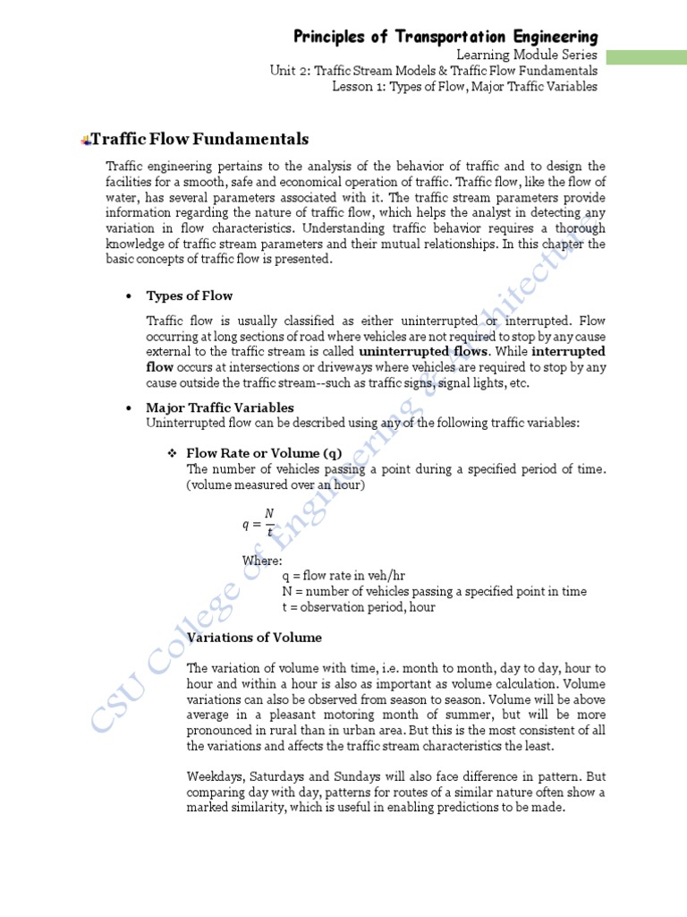 Unit 2 Traffic Stream Models Traffic Flow Fundamentals | PDF | Traffic ...