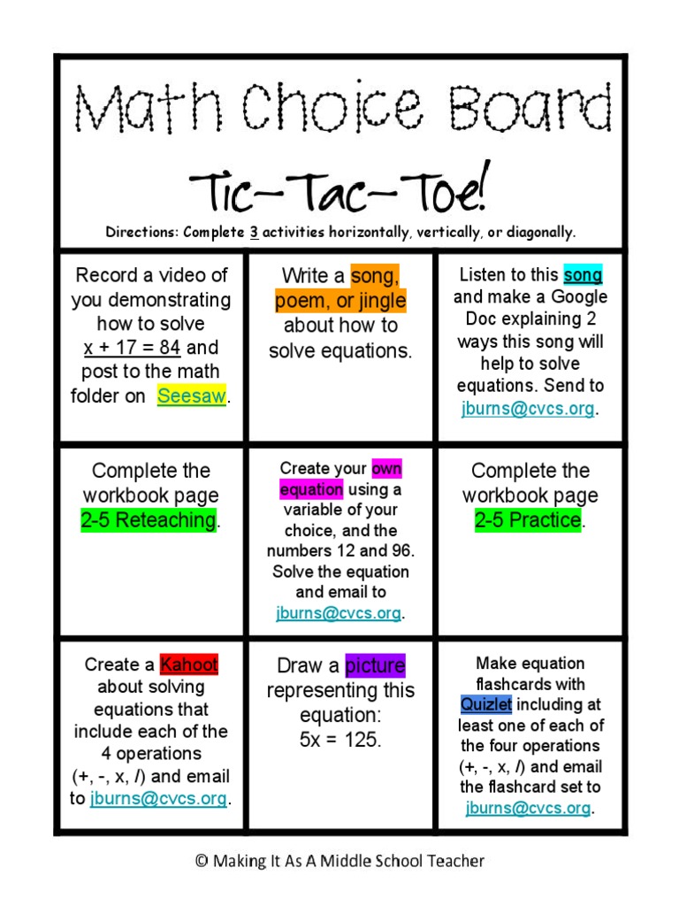 Math Choice Board | PDF