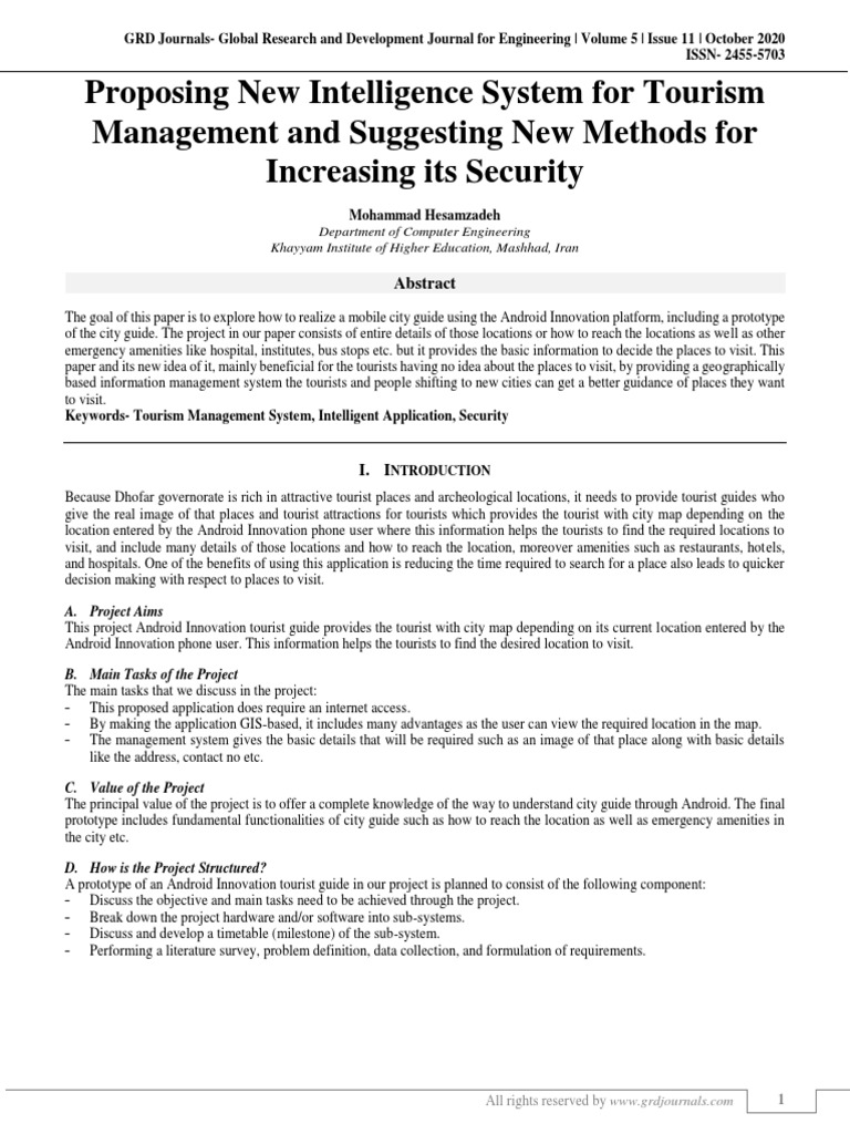 Proposing New Intelligence System For Tourism Management and Suggesting ...