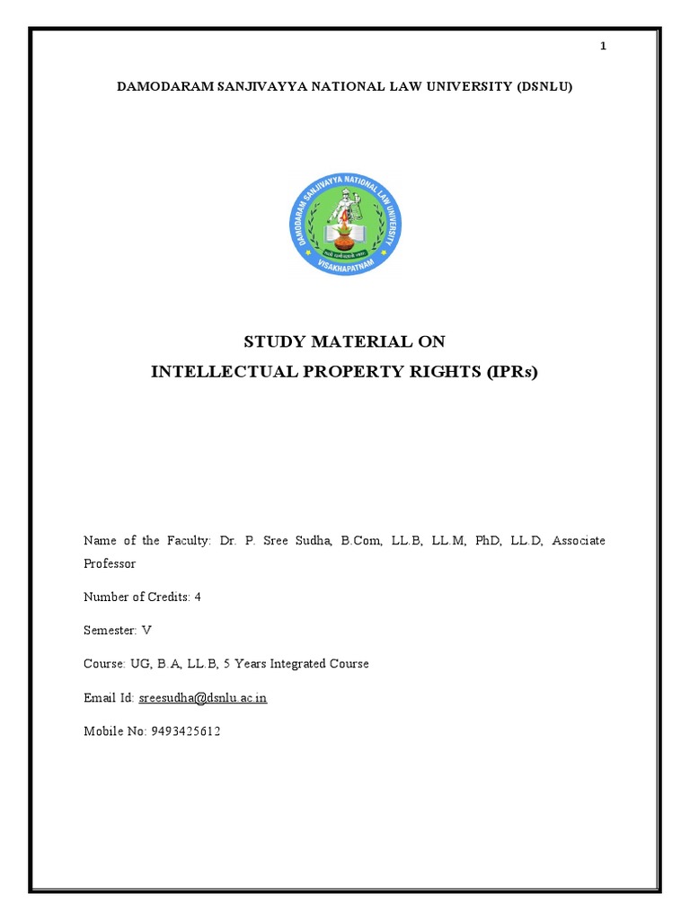 Ipr DR - PSS Study Material V Sem 2020 | PDF | Intellectual Property | Trade Secret