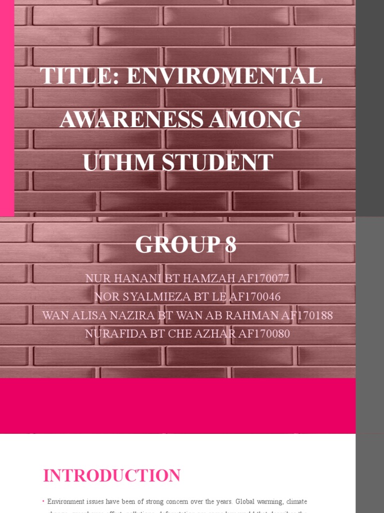 Title: Enviromental Awareness Among Uthm Student | PDF ...
