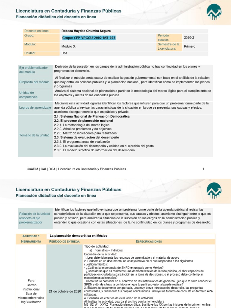Planeación Didáctica - M3 - U2 | PDF | Planificación estratégica | Planificación