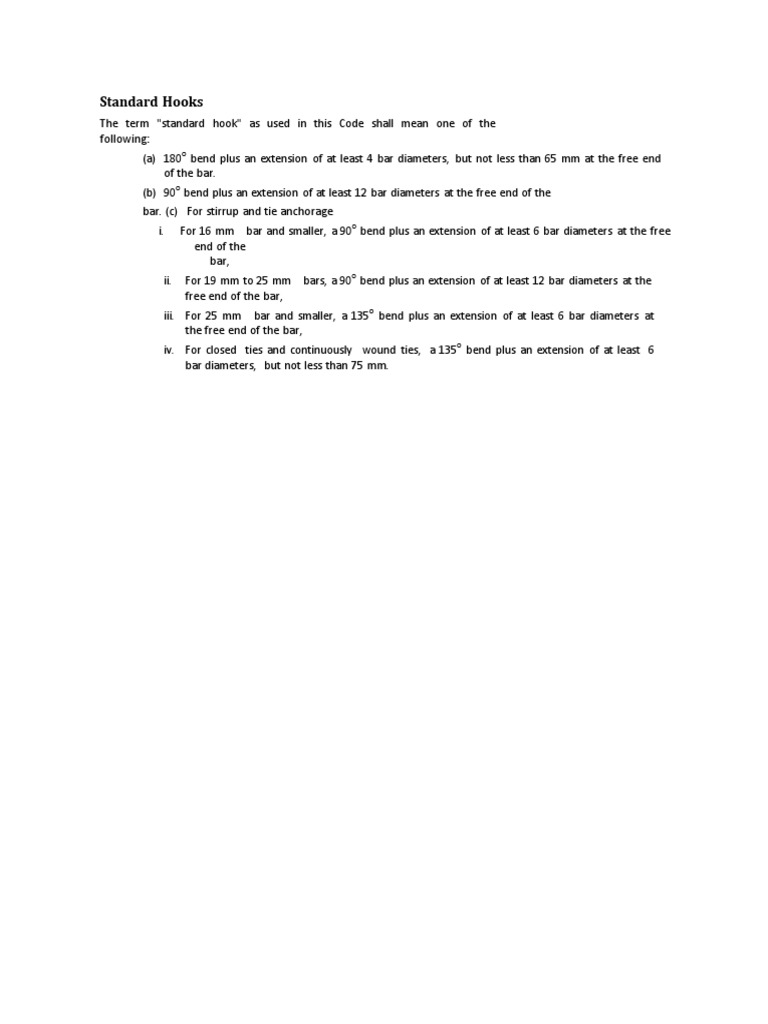 Standard Hook Specifications for Rebar | PDF