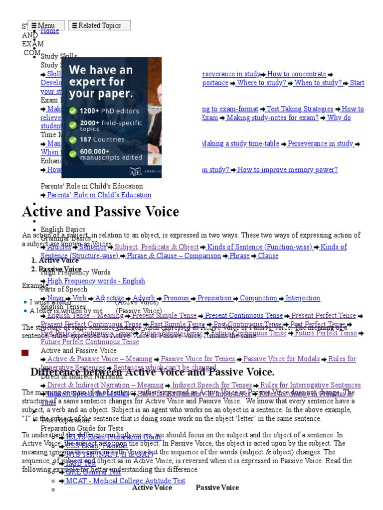 Active and Passive Voice - Basic Rules With Examples | PDF ...