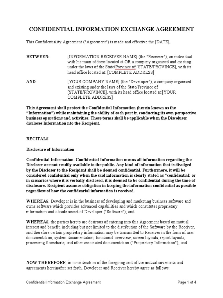 Confidential Information Exchange Agreement | PDF | Trade Secret ...
