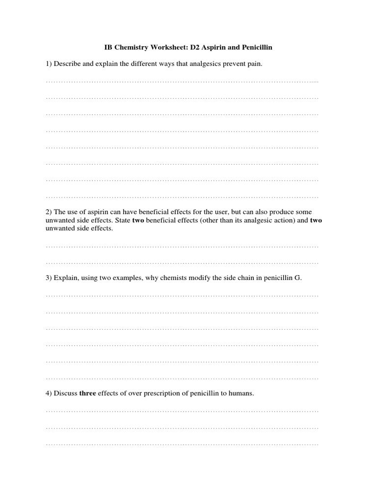 IB Chemistry: Aspirin, Penicillin Worksheet | PDF | Infection ...